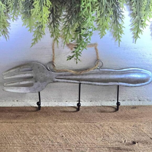 Accents | Primitive Galvanized Black Hook Fork Key Hanger Coat Rack ...
